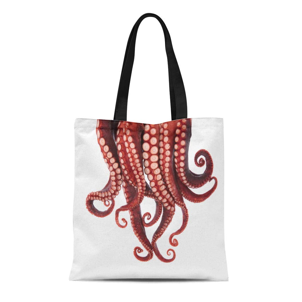 ASHLEIGH Canvas Bag Resuable Tote Grocery Shopping Bags Red Squid ...
