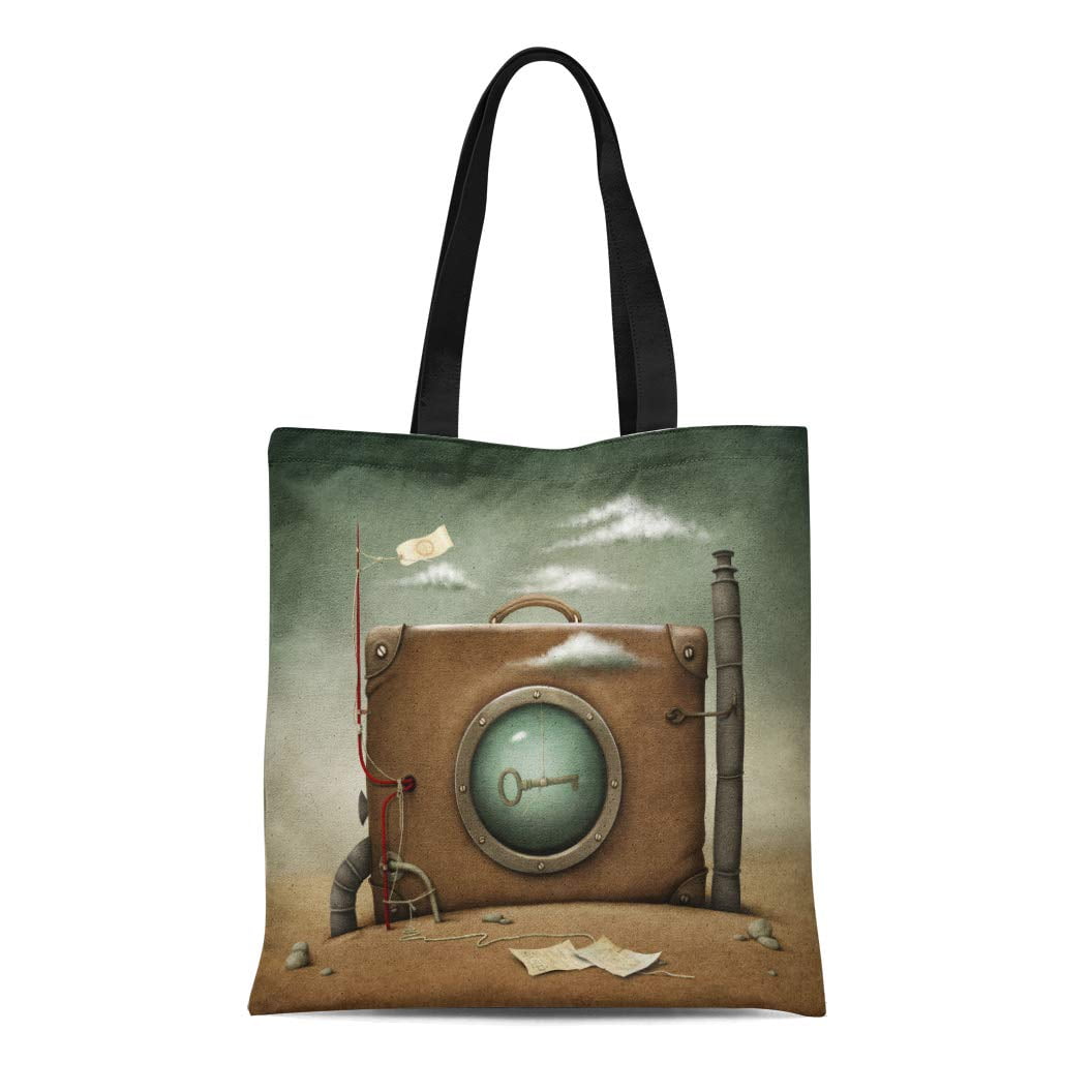 ASHLEIGH Canvas Tote Bag Surreal Conceptual Lone Suitcase in Desert ...