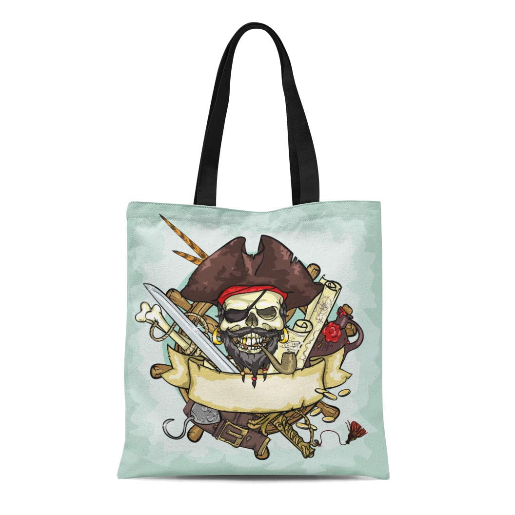 ASHLEIGH Canvas Bag Resuable Tote Grocery Shopping Bags Tattoo Pirate ...
