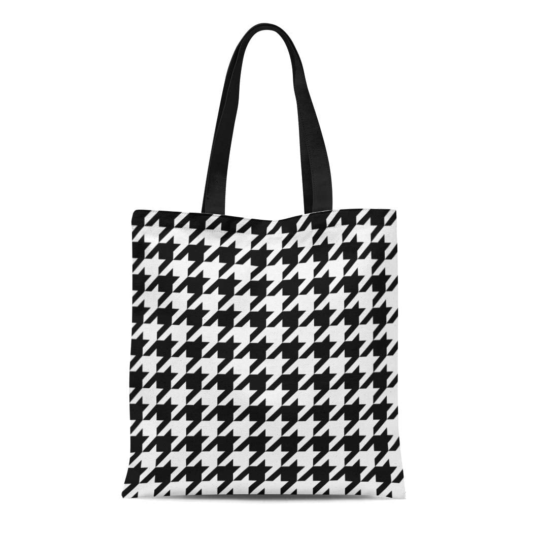 ASHLEIGH Canvas Tote Bag Abstract Black and White Houndstooth Pattern ...