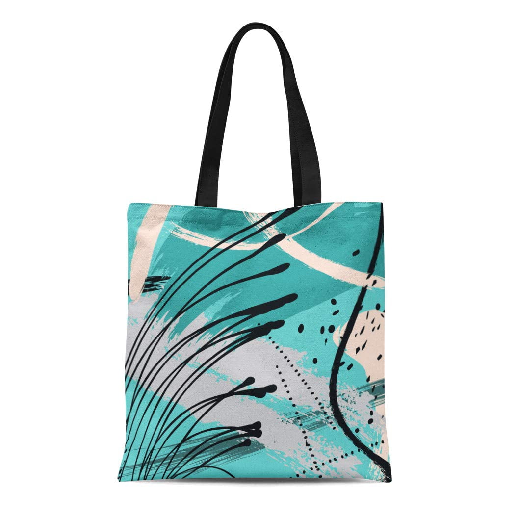 ASHLEIGH Canvas Tote Bag Abstract Brushstroke Shapes Pattern in Sea ...