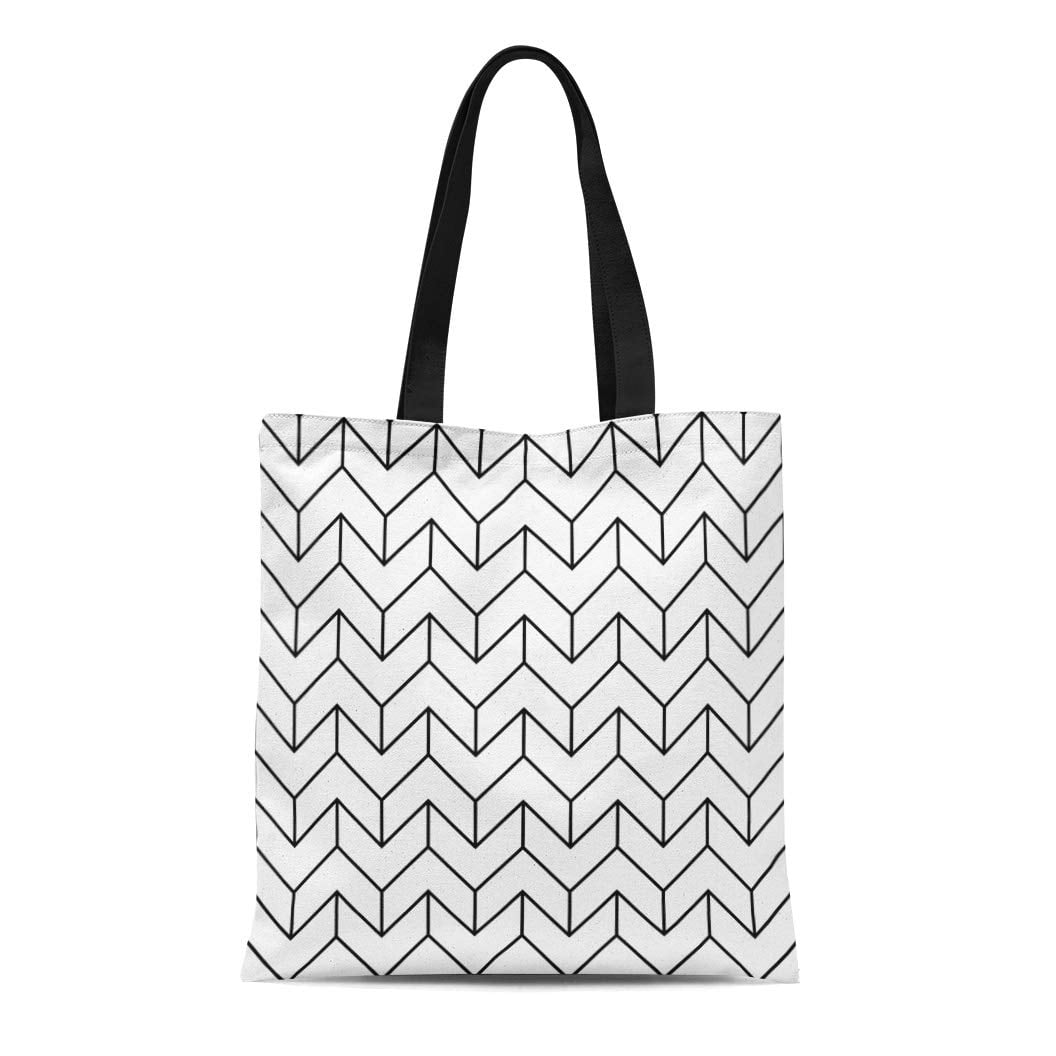 ASHLEIGH Canvas Tote Bag Abstract Chevron Pattern Monochrome ...