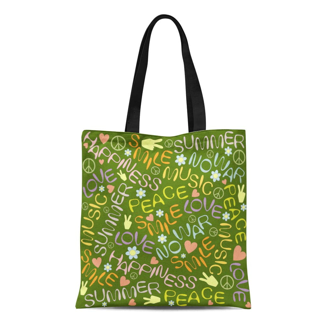 ASHLEIGH Canvas Tote Bag Abstract Fonts and Symbols in the Hippie ...