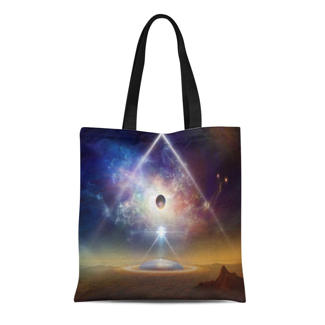 ASHLEIGH Canvas Tote Bag Abstract Sci Fi Collage Aliens Space Ship ...