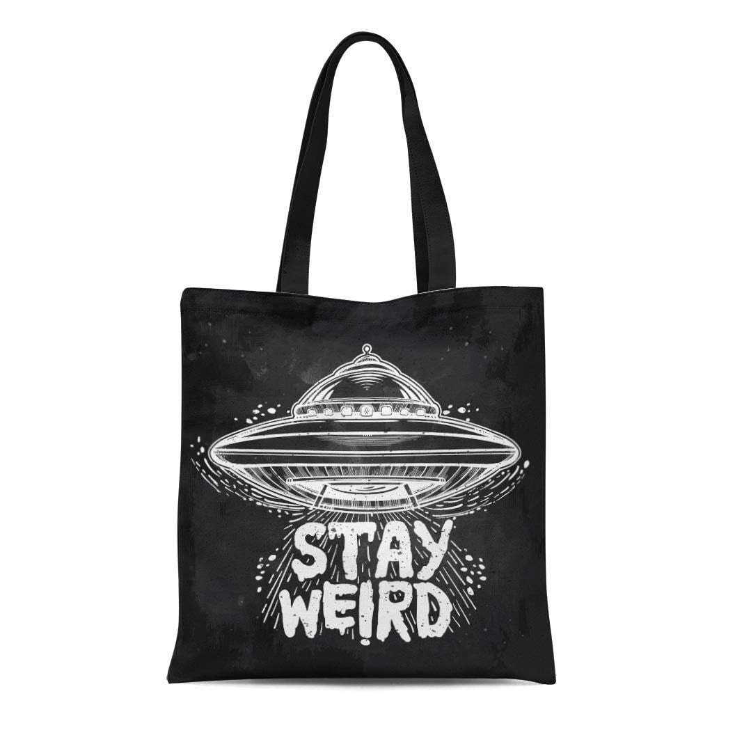 ASHLEIGH Canvas Tote Bag Alien Stay Weird Lettering Inspirational Ufo ...