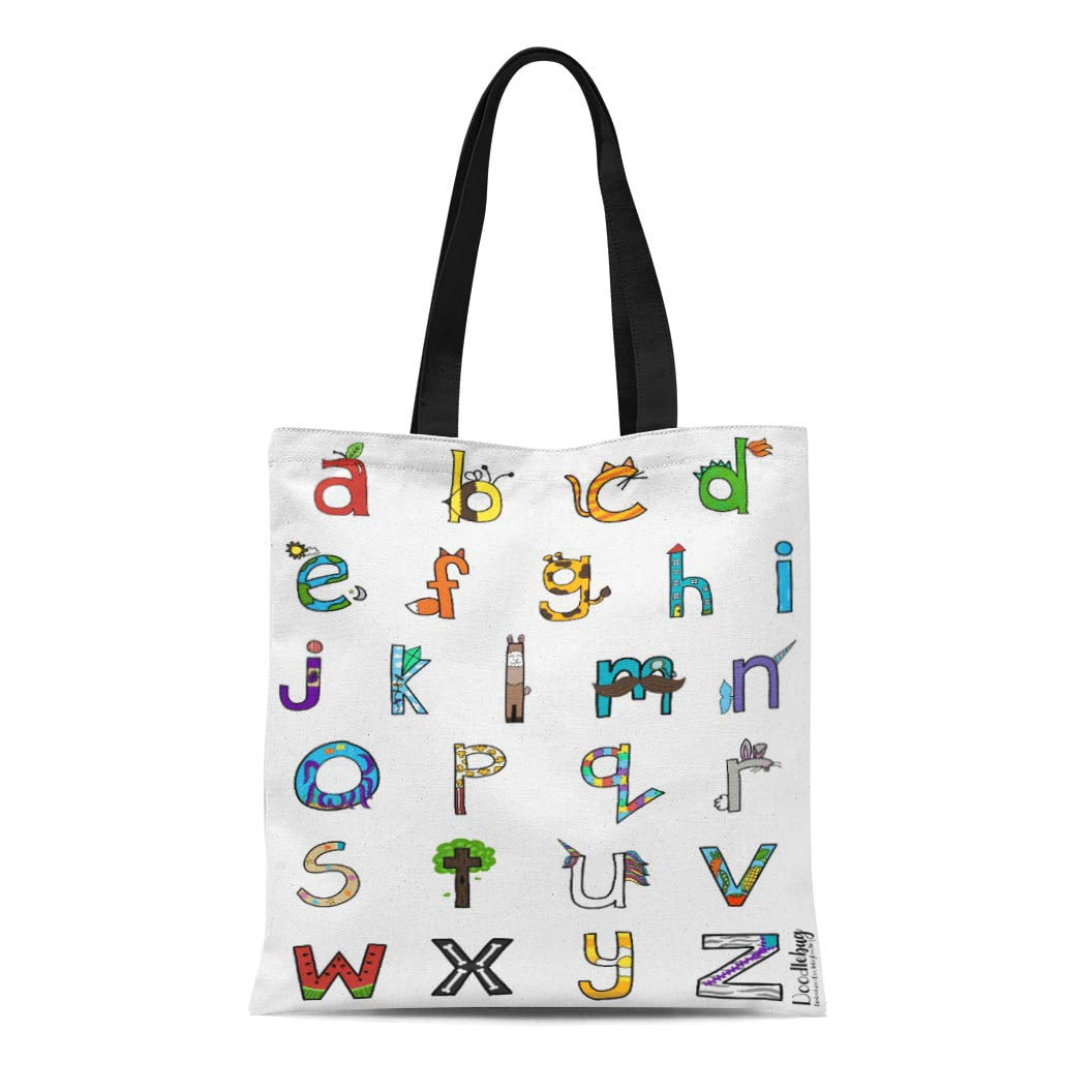 ASHLEIGH Canvas Tote Bag Alphabet Abc Pictures Monogram Kid Room ...