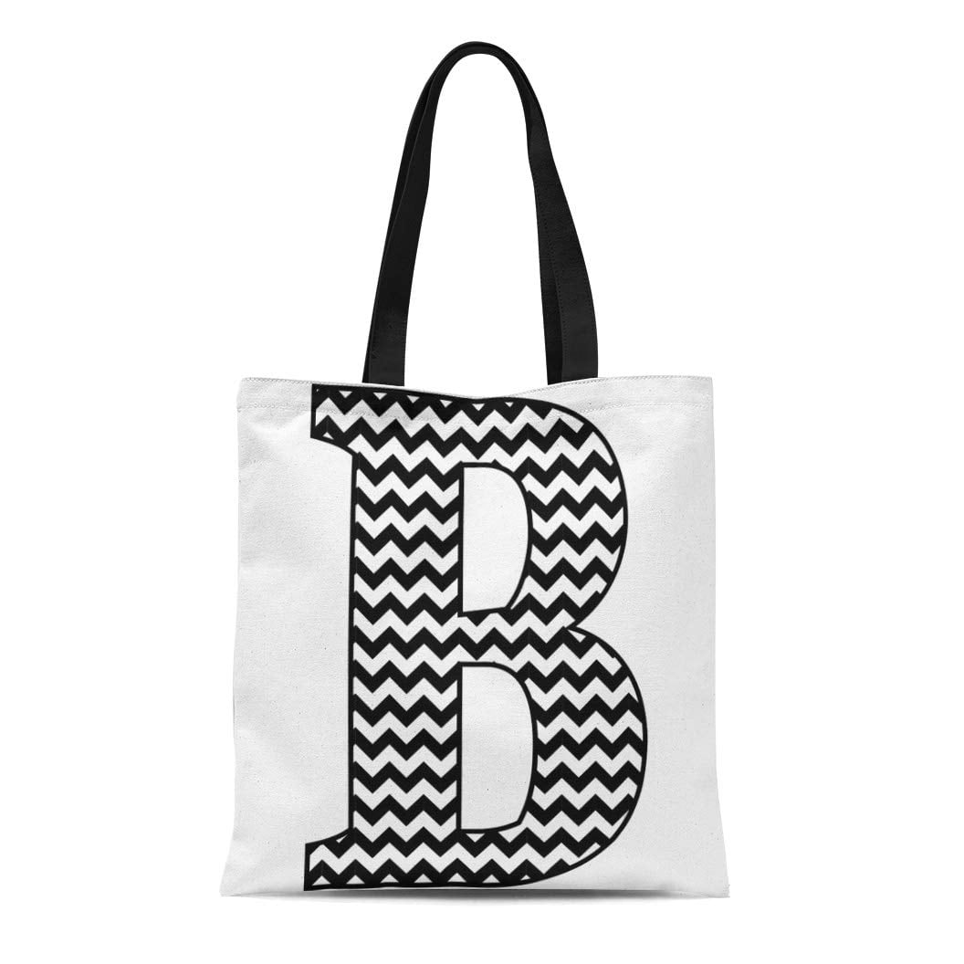 ASHLEIGH Canvas Tote Bag Alphabet Black White Chevron B Monogram ...