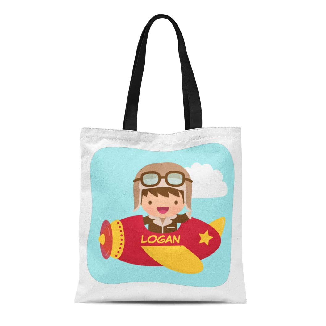 ASHLEIGH Canvas Tote Bag Aviation Cute Aviator Boy Airplane Adventure ...