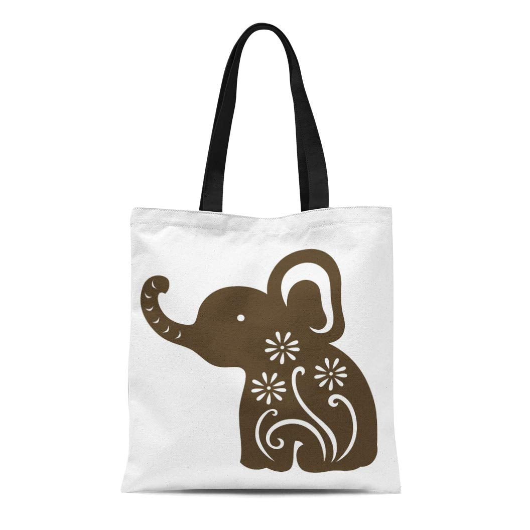 ASHLEIGH Canvas Tote Bag Baby Elephant Sitting Cut Silhouette Vintage ...