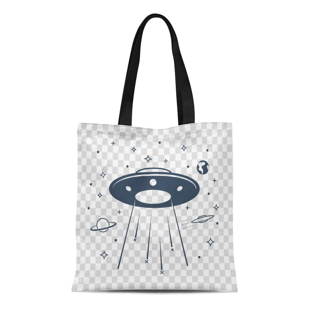 ASHLEIGH Canvas Tote Bag Beam Ufo in the Starry Sky Silhouette Linear ...
