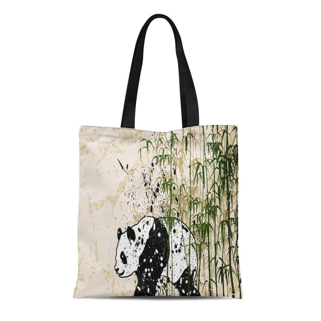 ASHLEIGH Canvas Tote Bag Bear Abstract Panda in Bamboo Garden Plants ...
