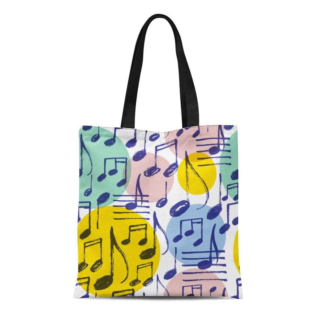 ASHLEIGH Canvas Tote Bag Beat Music Notes on Bright Modern Geometric ...