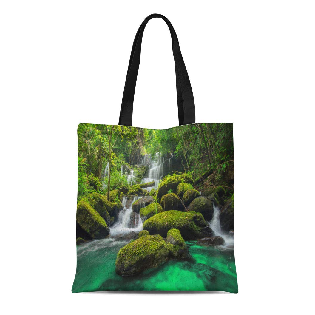 ASHLEIGH Canvas Tote Bag Beautiful Waterfall in Green Forest Jungle at ...