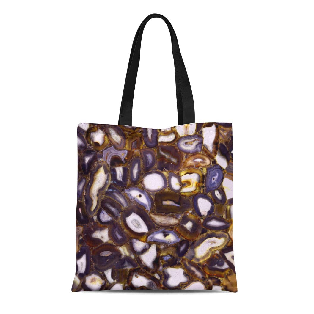 ASHLEIGH Canvas Tote Bag Beige Taupe Abstract Agates Purple Beach ...