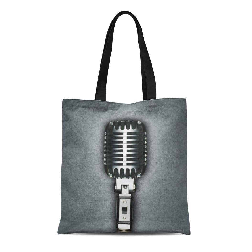 ASHLEIGH Canvas Tote Bag Black Classic Microphone White Photography ...