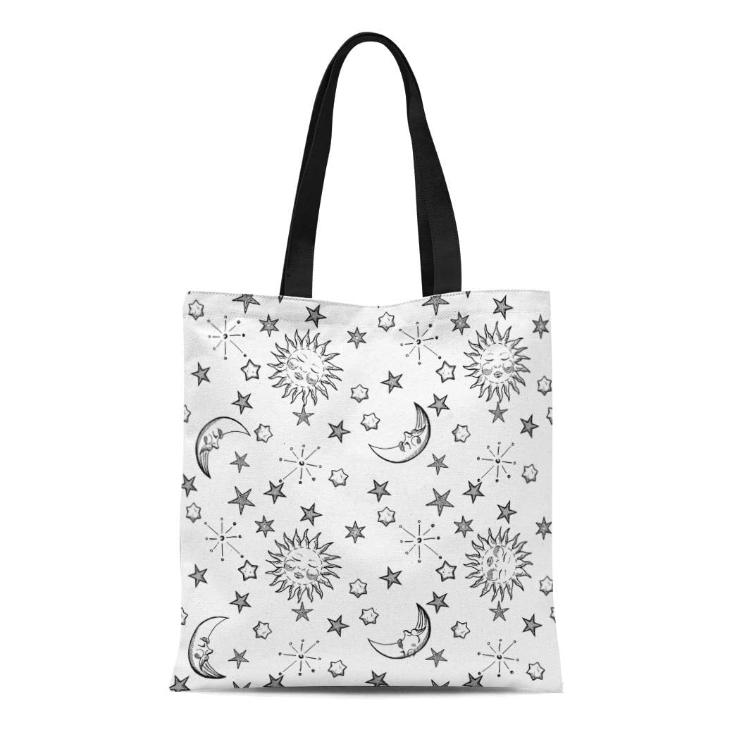 ASHLEIGH Canvas Tote Bag Black and White Moon Sun Stars in Vintage ...