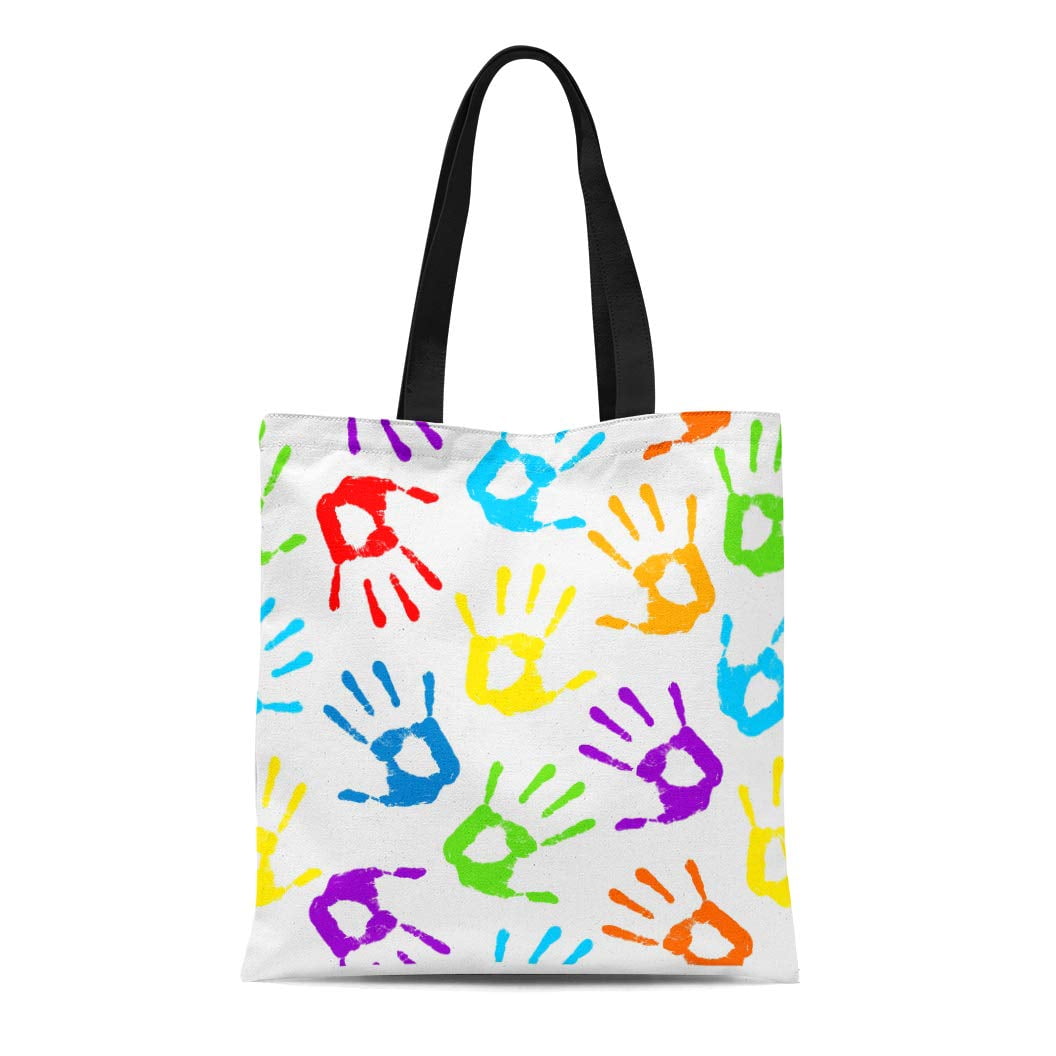 ASHLEIGH Canvas Tote Bag Blue Abstract Hand Red Black Bright Color ...