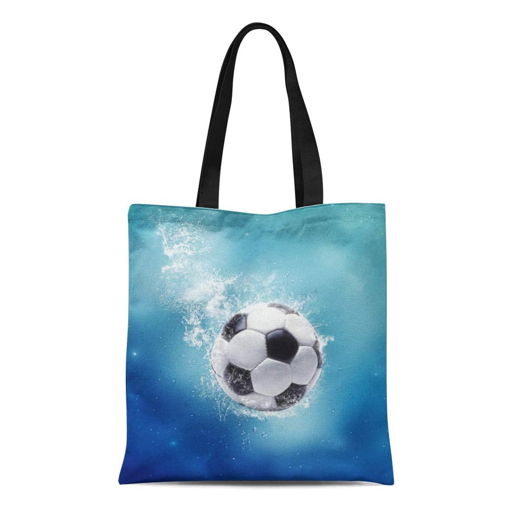 ASHLEIGH Canvas Tote Bag Blue Ball Soccer Water Splash Sport Under the Sea Reusable Handbag ...