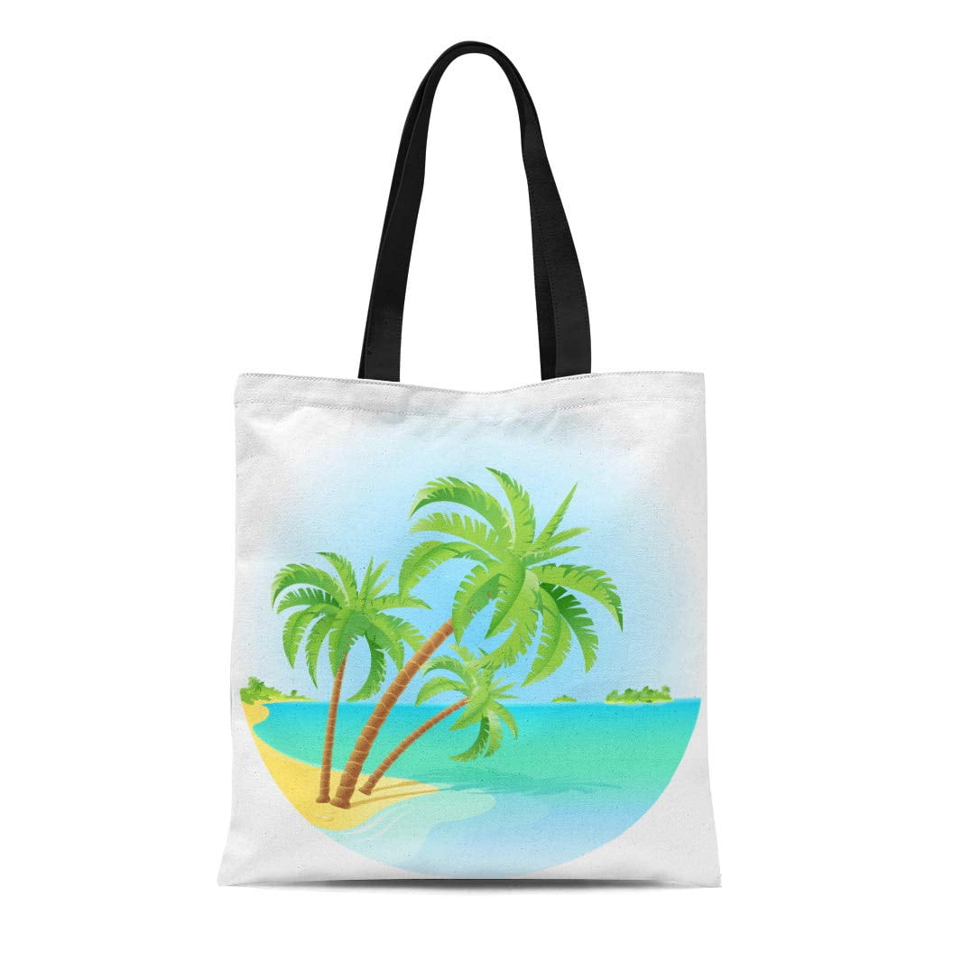 ASHLEIGH Canvas Tote Bag Blue Beach Raster Coconut Palm Trees on Island ...
