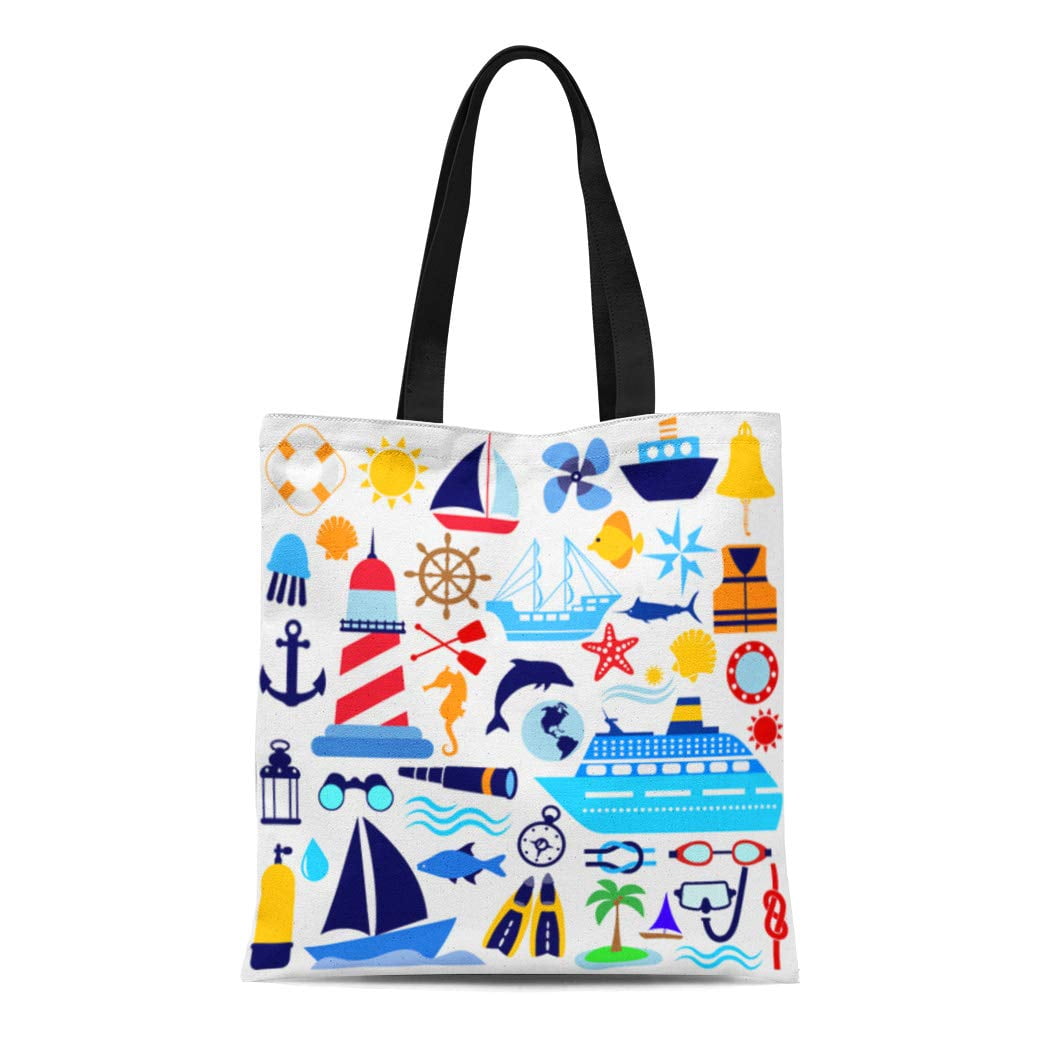 ASHLEIGH Canvas Tote Bag Blue Boat Nautical Sea Ship Cruise Sailboat ...