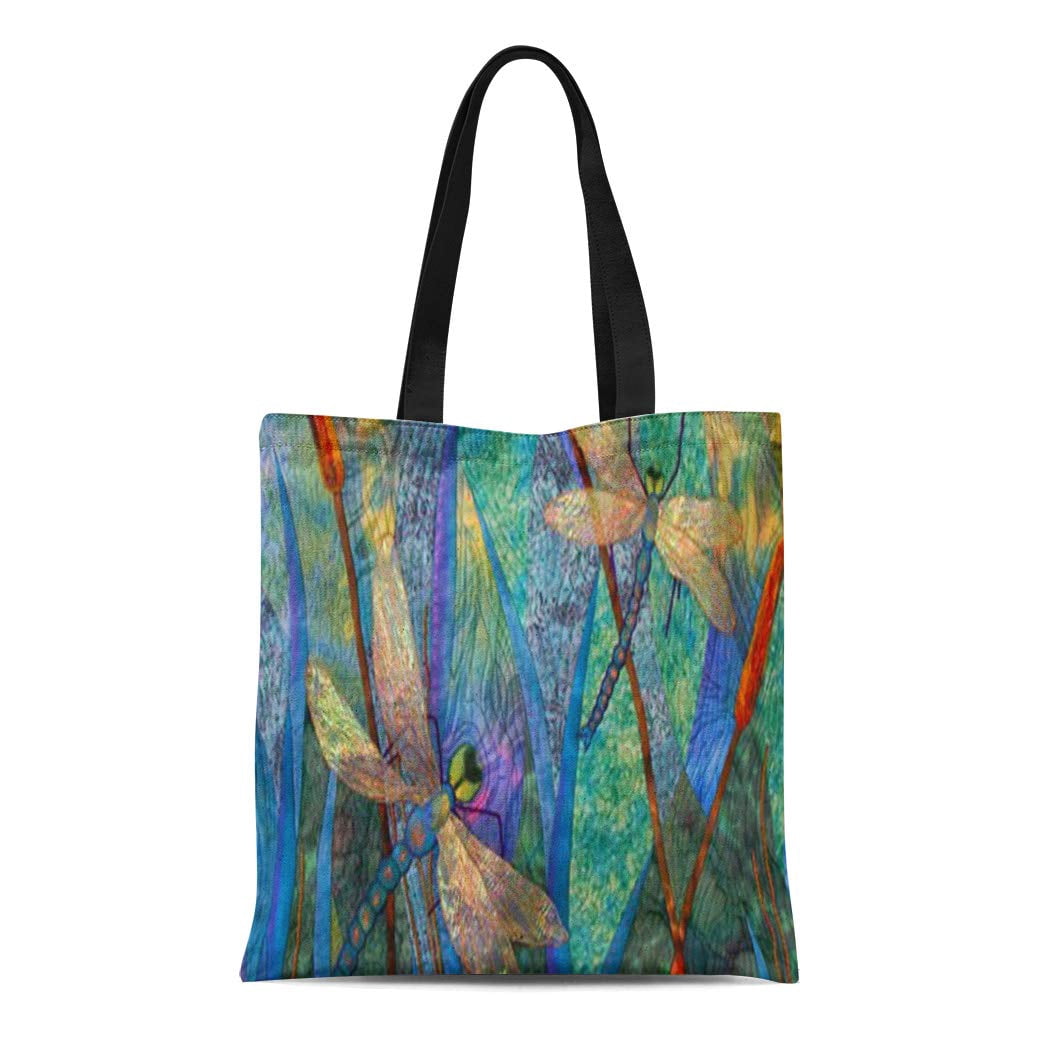 ASHLEIGH Canvas Tote Bag Blue Dragon Colorful Dragonflies Fly Dragonfly ...