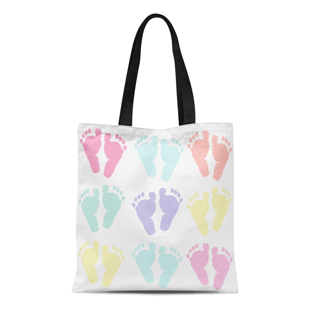 ASHLEIGH Canvas Tote Bag Blue Footprint Pastel Coloured Baby Foot ...