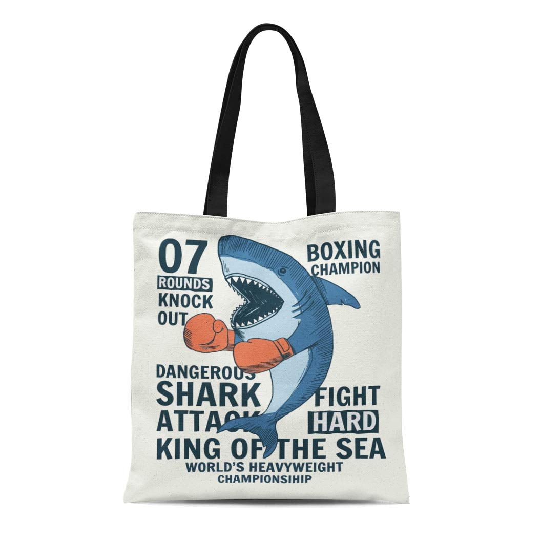 ASHLEIGH Canvas Tote Bag Blue Graphic Fighter Shark and Boy Cool Boxing ...