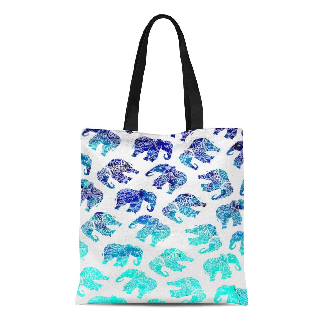 ASHLEIGH Canvas Tote Bag Blue Pattern Boho Turquoise Watercolor ...