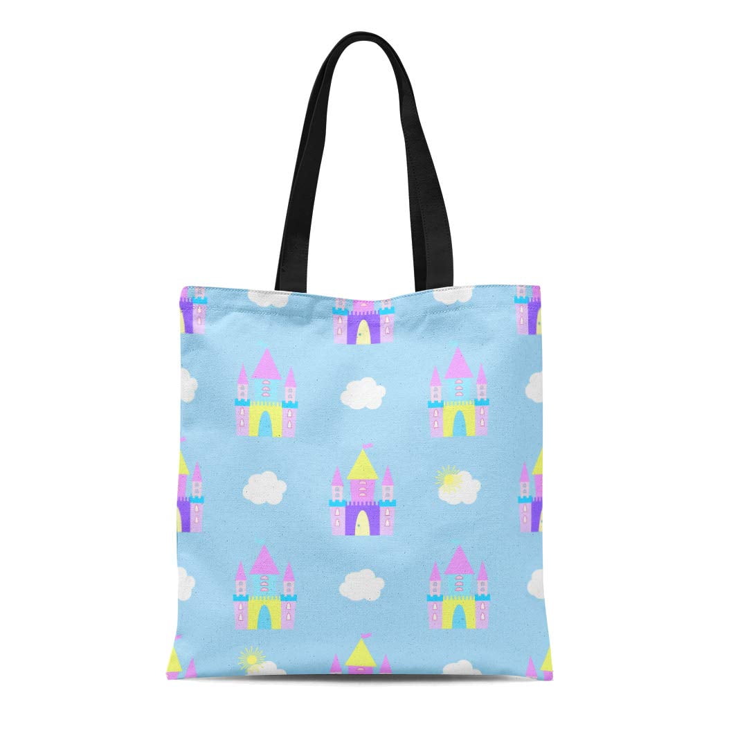 ASHLEIGH Canvas Tote Bag Blue Pattern Fairytale Castle Pink Princess ...