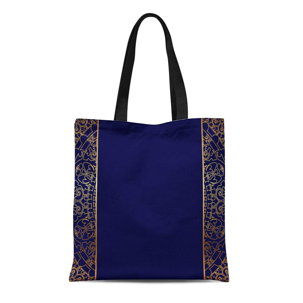 ASHLEIGH Canvas Tote Bag Blue Pattern Gold Ornate Border Cobalt Palace ...