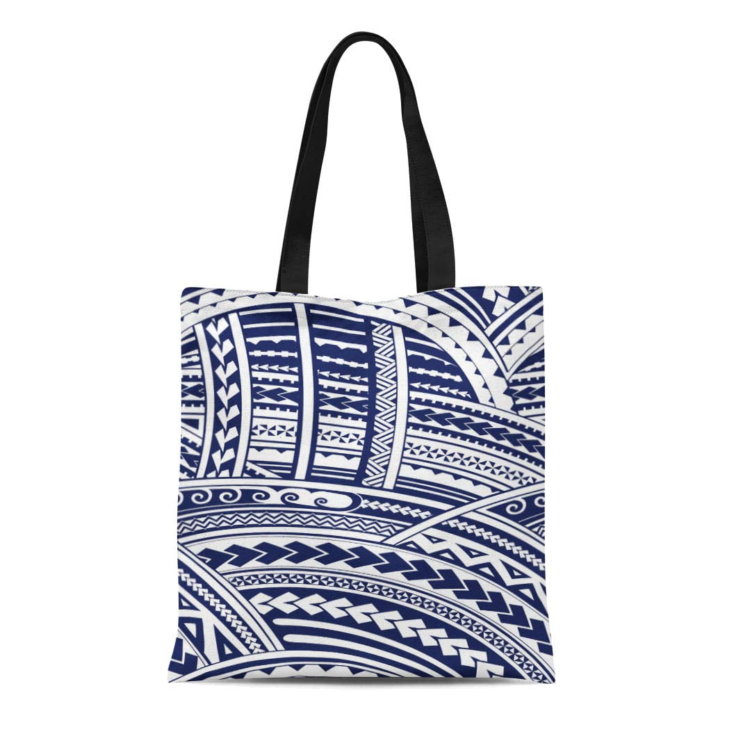 ASHLEIGH Canvas Tote Bag Blue Polynesian Maori Tribal Pattern Tattoo ...