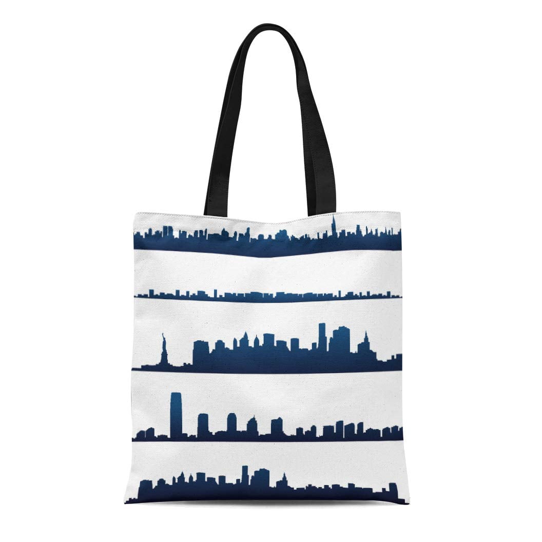 ASHLEIGH Canvas Tote Bag Blue Skyline New York City Silhouettes ...