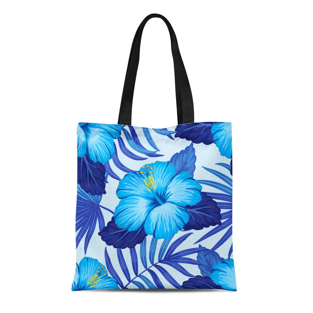 ASHLEIGH Canvas Tote Bag Blue Summer Hawaiian Exotic Tropical Plants ...