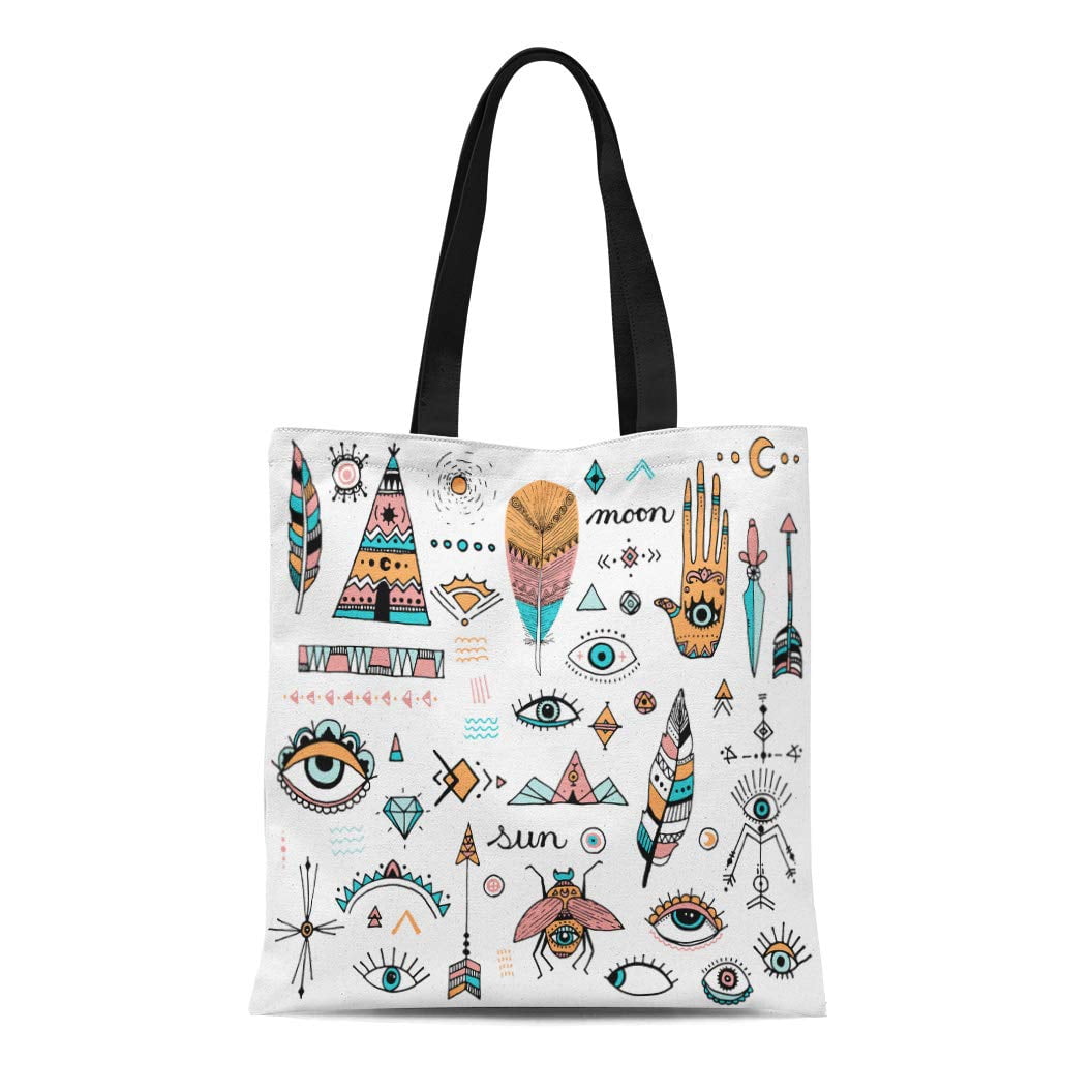 ASHLEIGH Canvas Tote Bag Boho Doodle Clip Evil Eye Hamsa Hand of Fatima ...