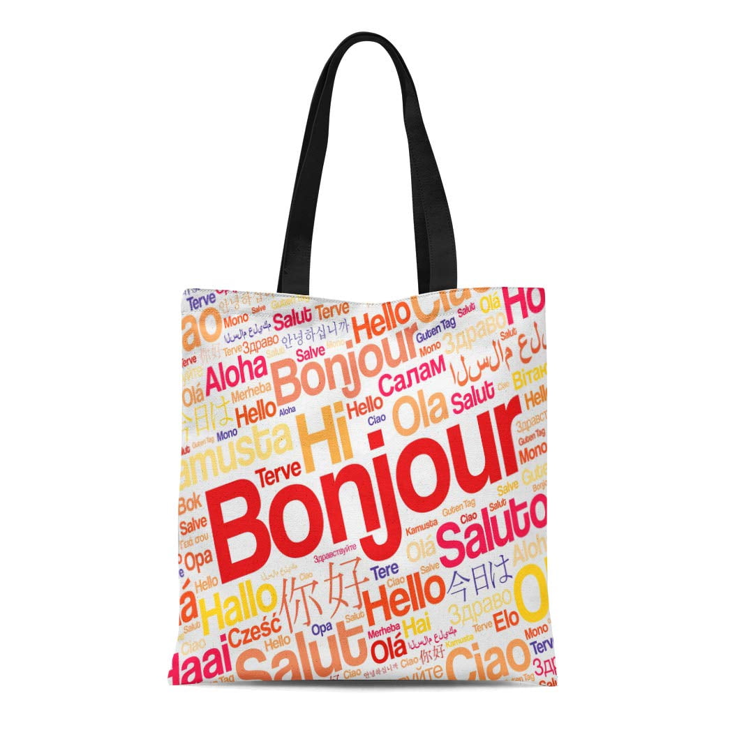 ASHLEIGH Canvas Tote Bag Bonjour Hello Greeting in French Word Cloud ...