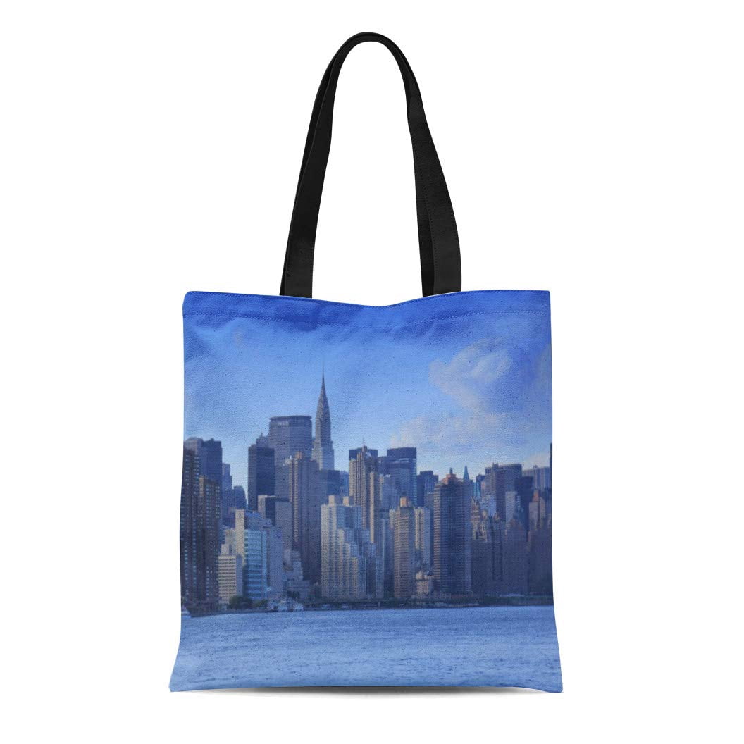 ASHLEIGH Canvas Tote Bag Building Nyc Skyline East River Chrysler Met ...