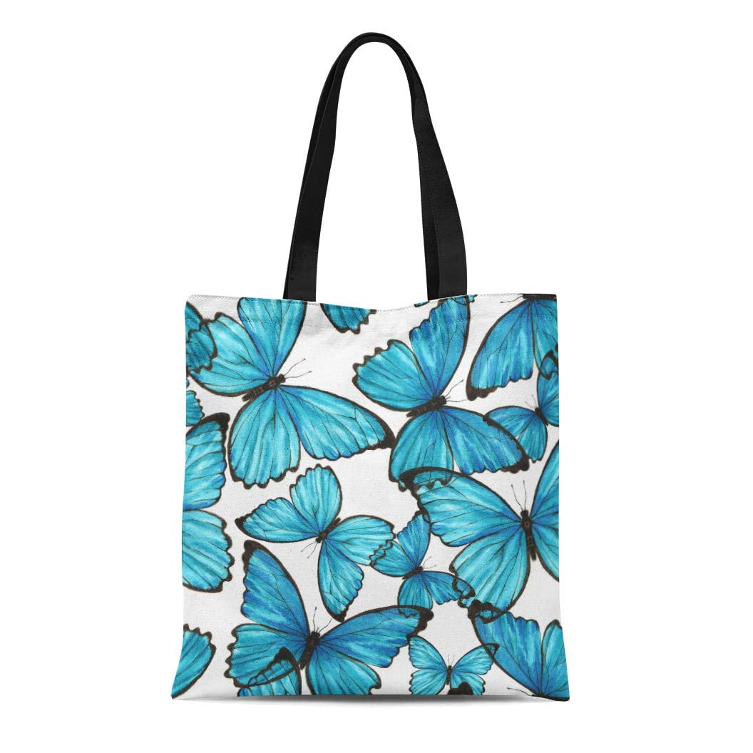 ASHLEIGH Canvas Tote Bag Butterfly Colorful Watercolor Blue Butterflies ...