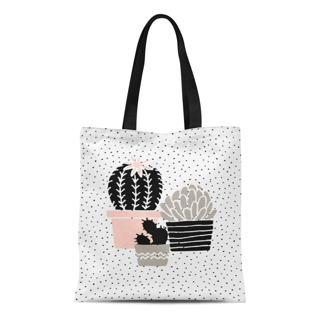 ASHLEIGH Canvas Tote Bag Cactus Plants in Black White Taupe and Pastel ...