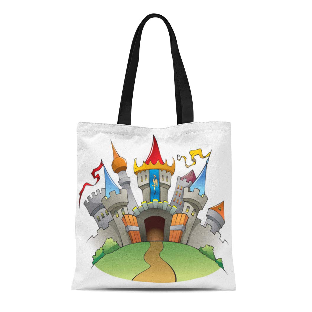 ASHLEIGH Canvas Tote Bag Cartoon Bright and Jolly Castle Fortress Walls ...