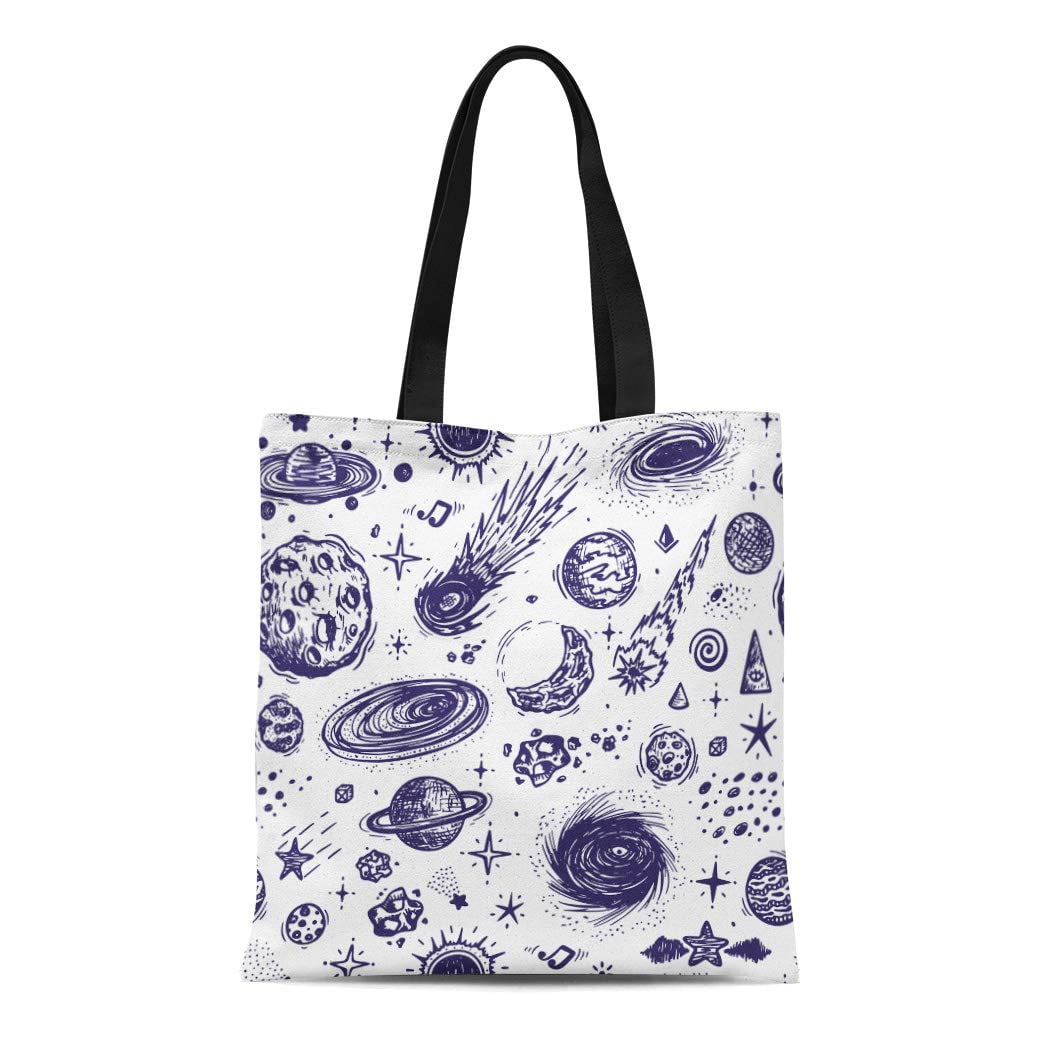ASHLEIGH Canvas Tote Bag Cartoon Galaxy Universe Outer Space Doodle ...