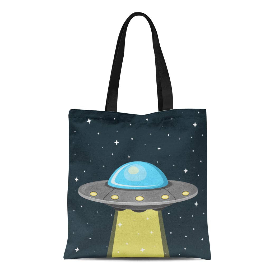 ASHLEIGH Canvas Tote Bag Cartoon Ufo Flat Space Spaceship Abduction ...