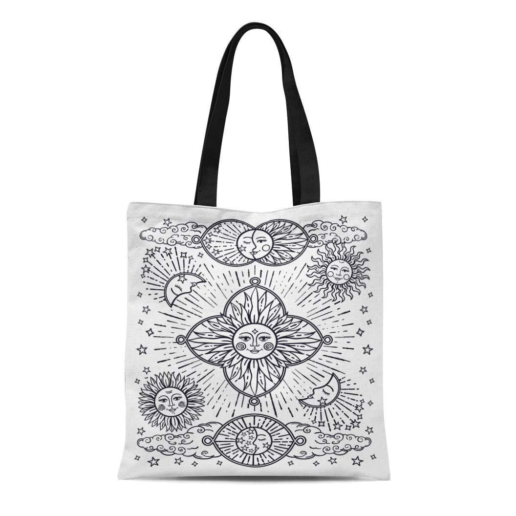 ASHLEIGH Canvas Tote Bag Celestial Beautiful Sky Sun Moon and Stars ...