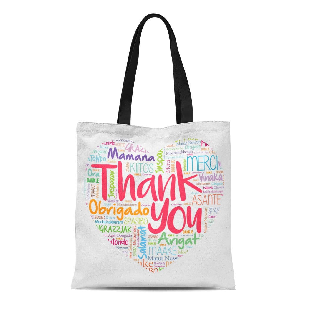 ASHLEIGH Canvas Tote Bag Cloud Thank You in Many Languages Love Heart ...