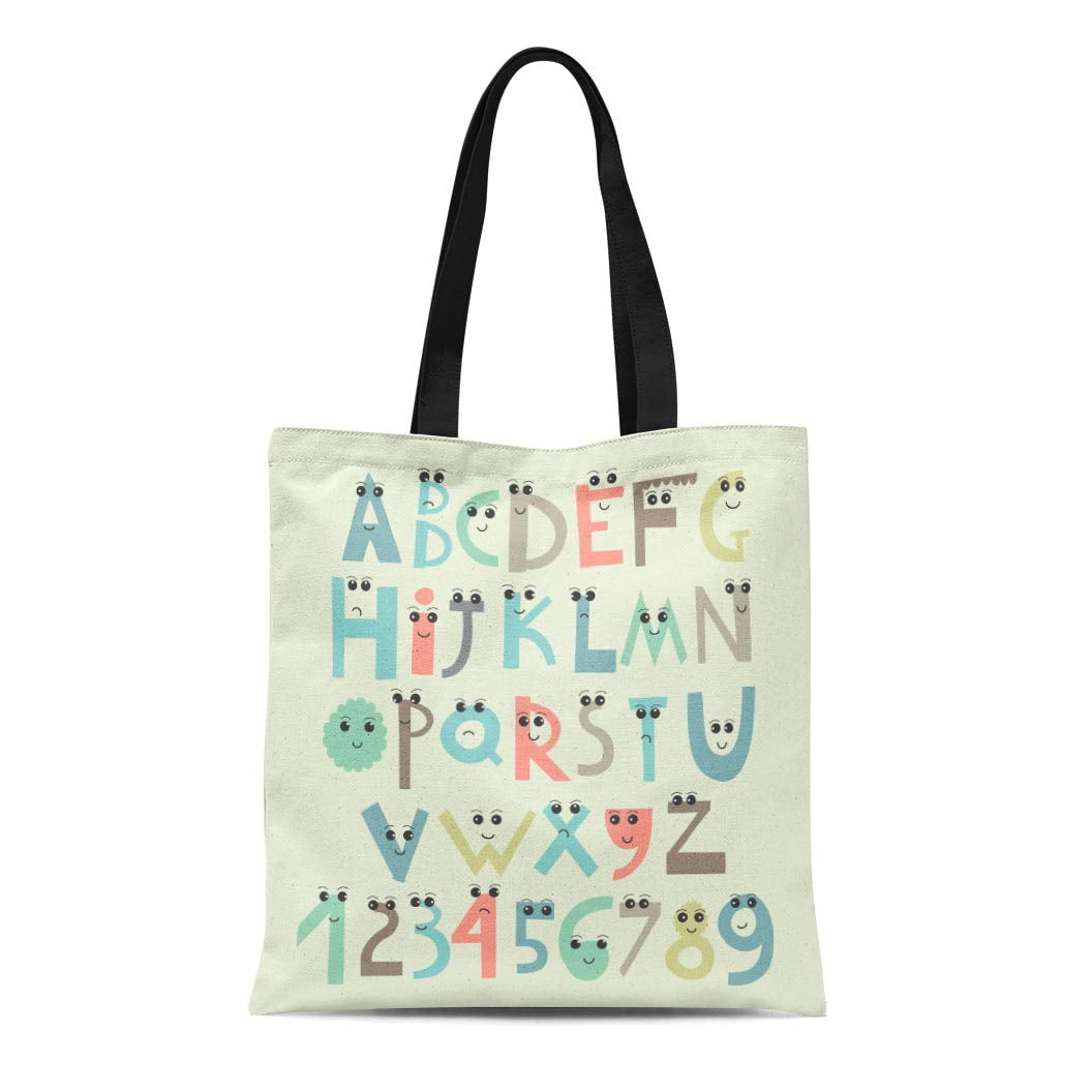 ASHLEIGH Canvas Tote Bag Colorful Abc Funny and Cute Alphabet Figures ...