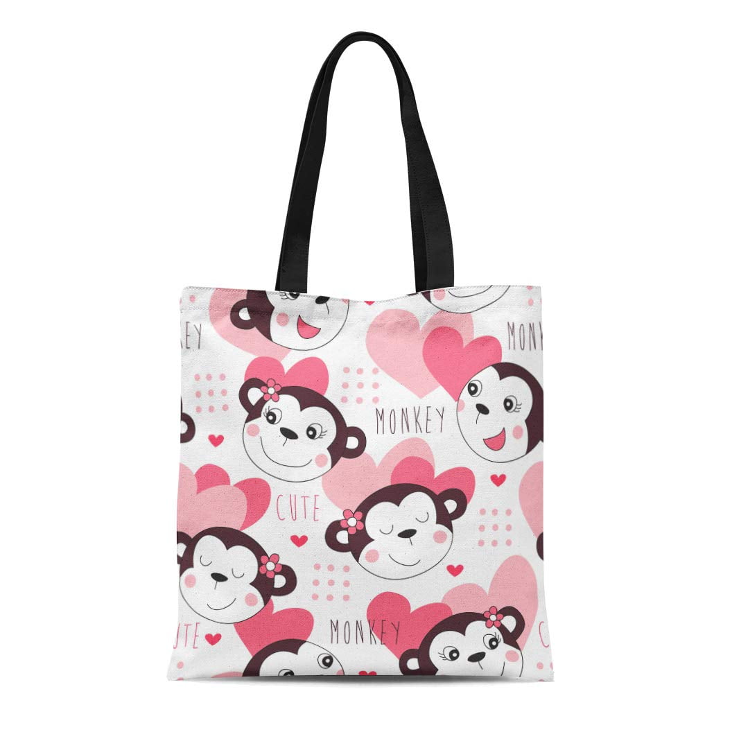 ASHLEIGH Canvas Tote Bag Colorful Adorable Cute Monkey Pattern Ape ...