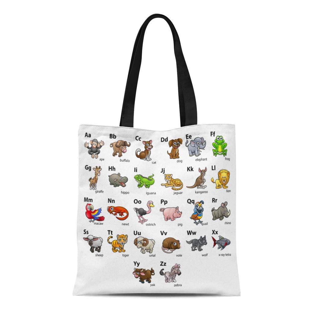 ASHLEIGH Canvas Tote Bag Colorful Alfabet Cartoon Character Alphabet ...