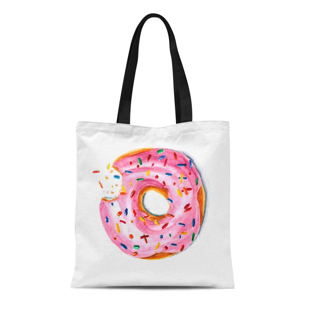 ASHLEIGH Canvas Tote Bag Colorful Donut Bitten Doughnut Watercolor Pink ...