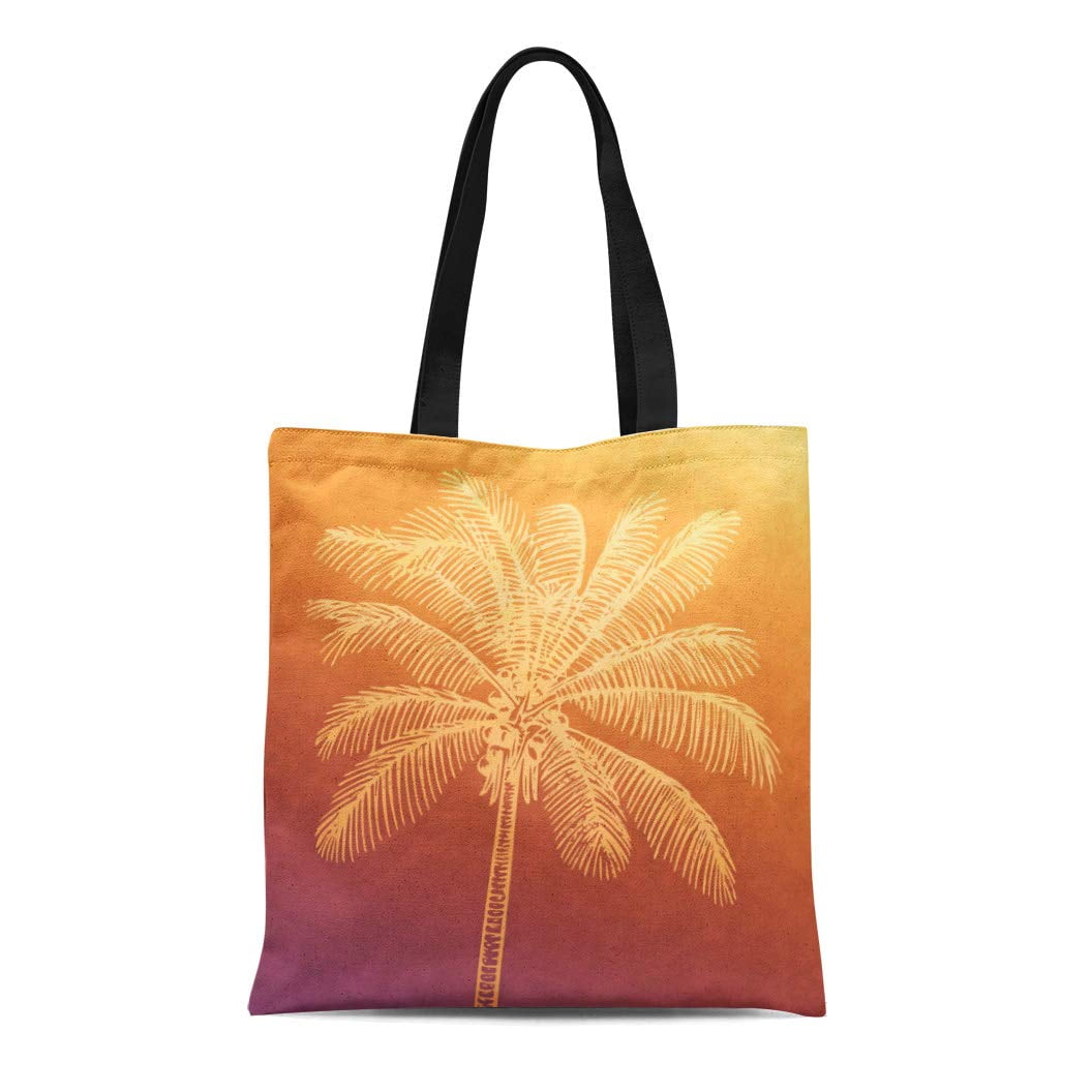 ASHLEIGH Canvas Tote Bag Colorful Golden Palm Tree Silhouette Tropical ...