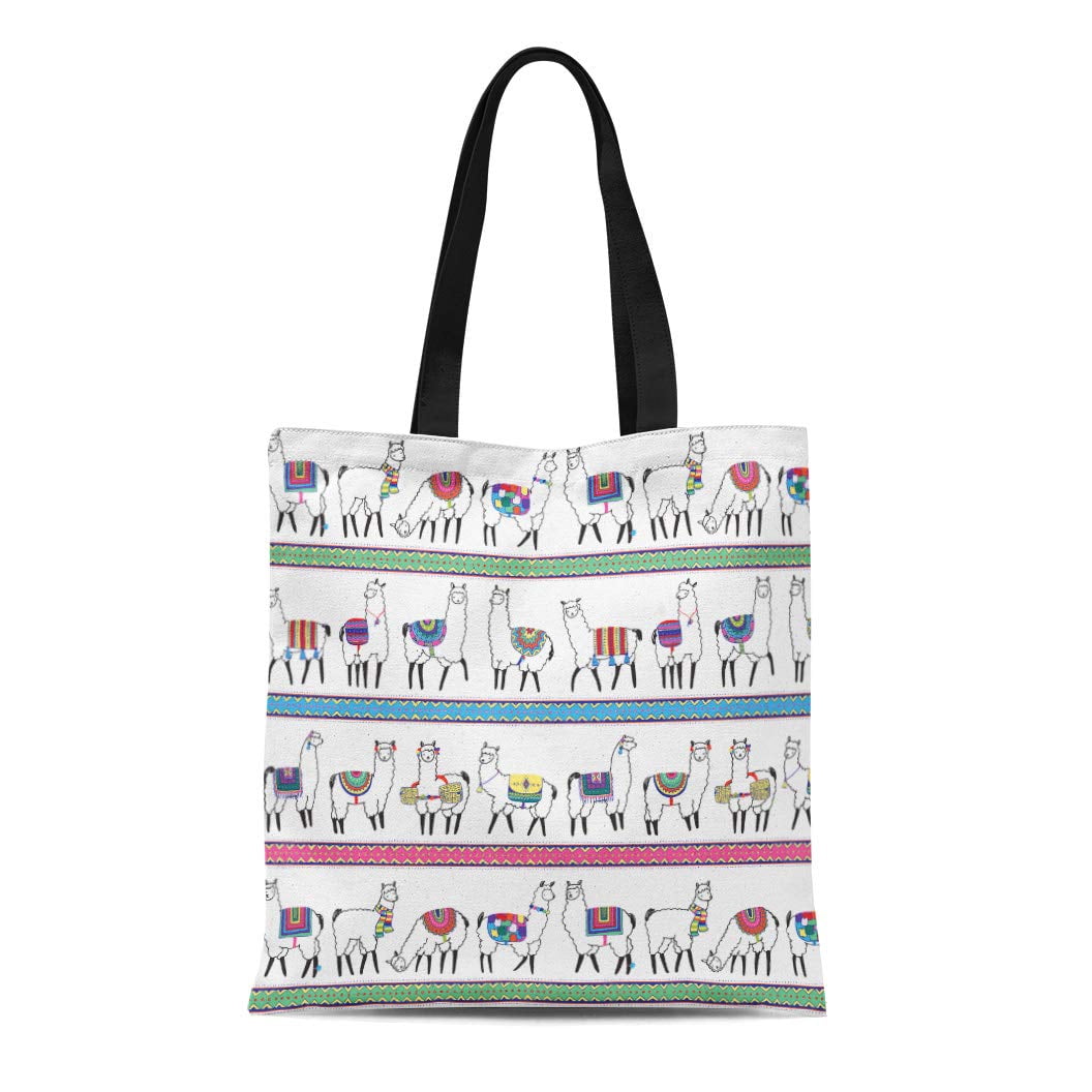 ASHLEIGH Canvas Tote Bag Colorful Llama Lama Pattern Peru Alpaca Cute ...