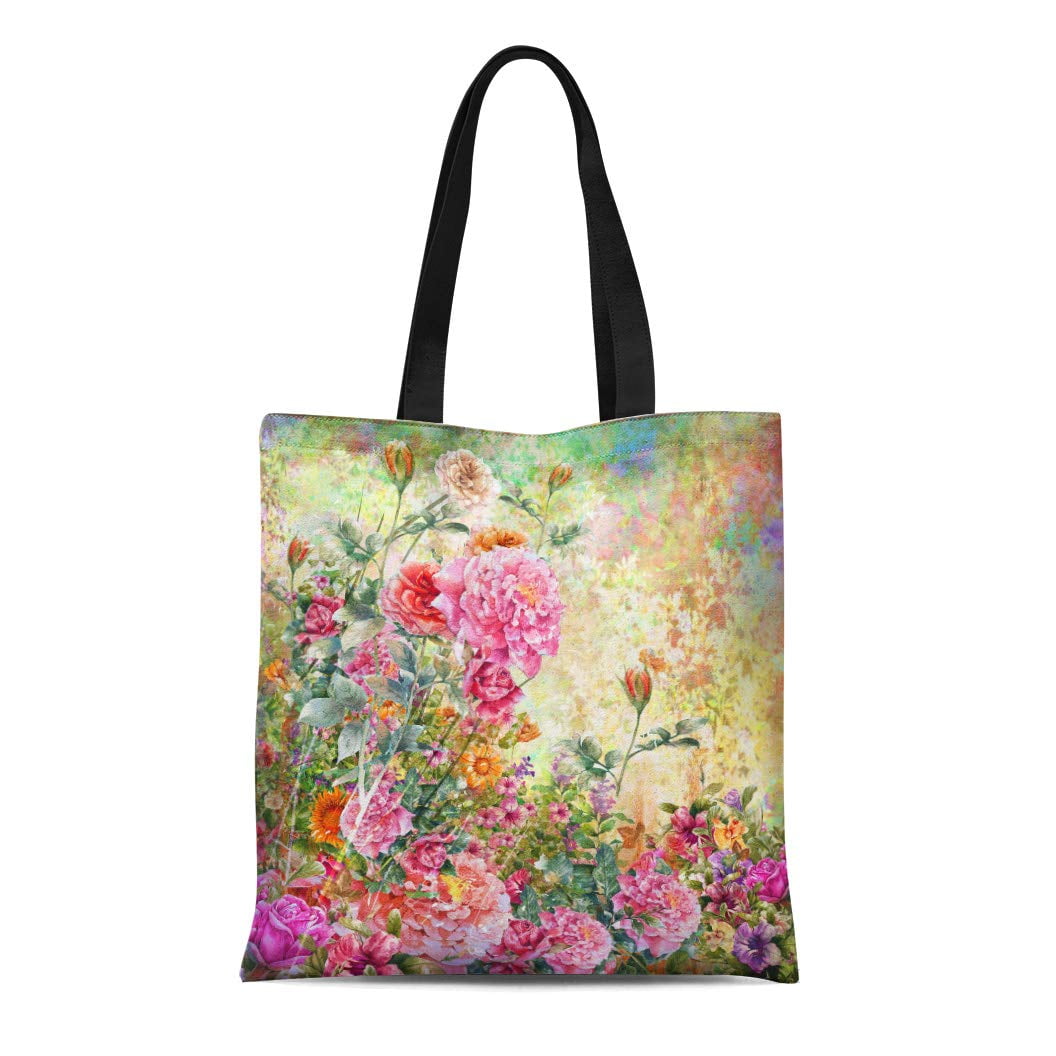 ASHLEIGH Canvas Tote Bag Colorful Oil Abstract Flowers Watercolor ...